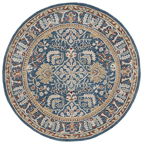 Safavieh Antiquity Collection 4' Round Dark Blue/Multi AT64B Handmade Traditional Oriental Wool Area Rug