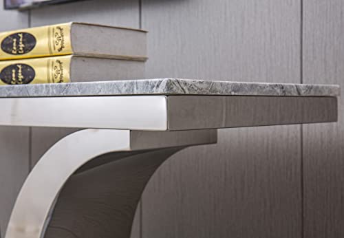 SSLine Modern Silver Console Table Luxury Grey Genuine Marble Console Table with Mirrored Stainless Steel Pedestal Base 50" Rectangular Entryway Hall Tables for Living Room Hallway