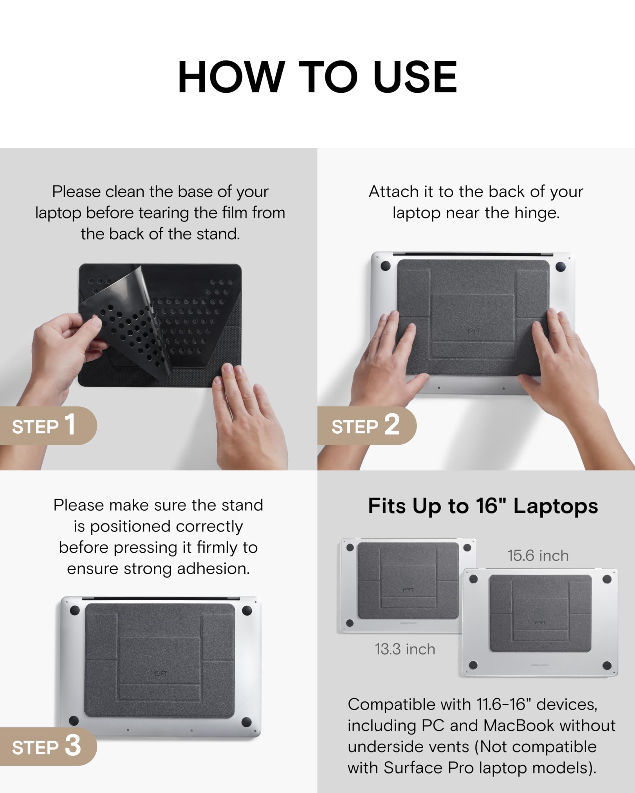 MOFT Invisible Slim Laptop Stand, Adhesive and Reusable, Adjustable Perfect Viewing Angles, Compatible with Laptops Up to 15.6", (Starry Grey)