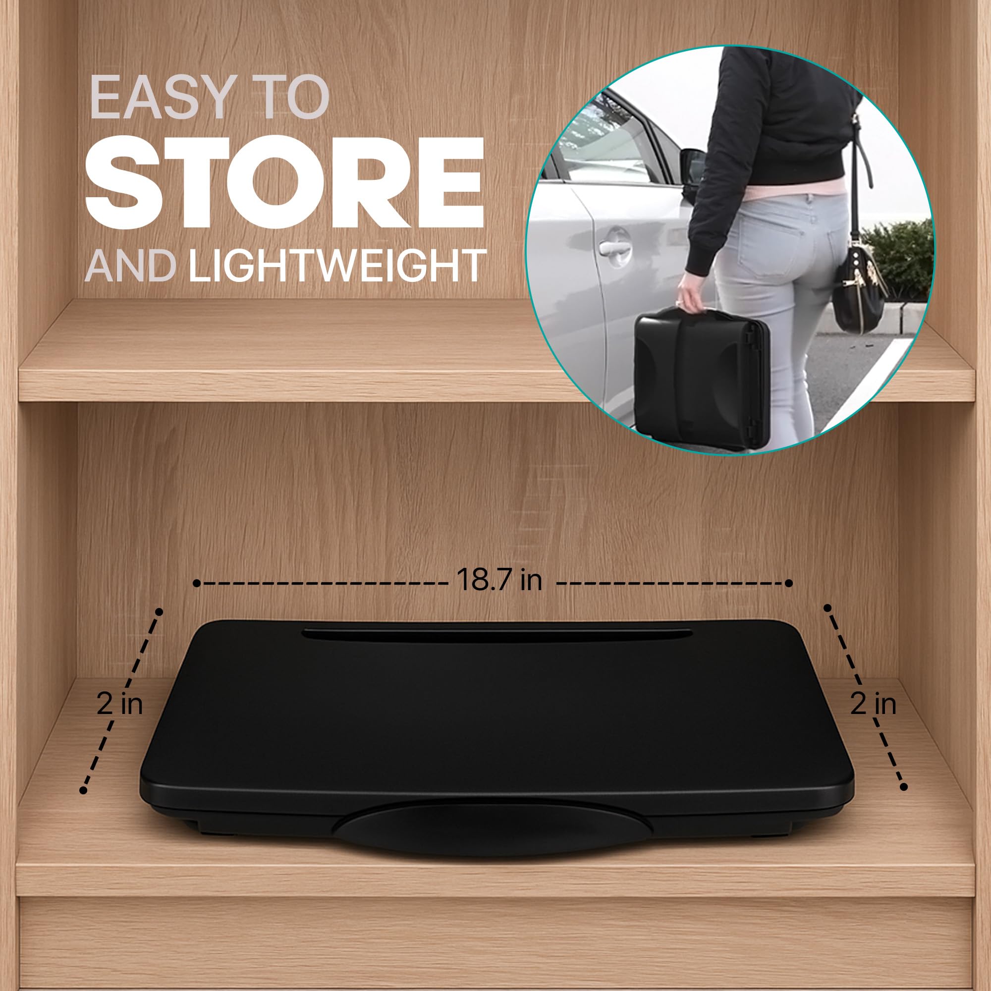 Folding Lap Desk, Laptop Desk, Breakfast Table, Bed Table, Serving Tray - The lapdesk Contains Extra Storage Space and dividers & Folds Very Easy, Great for Kids, Adults, Boys, Girls (Black)