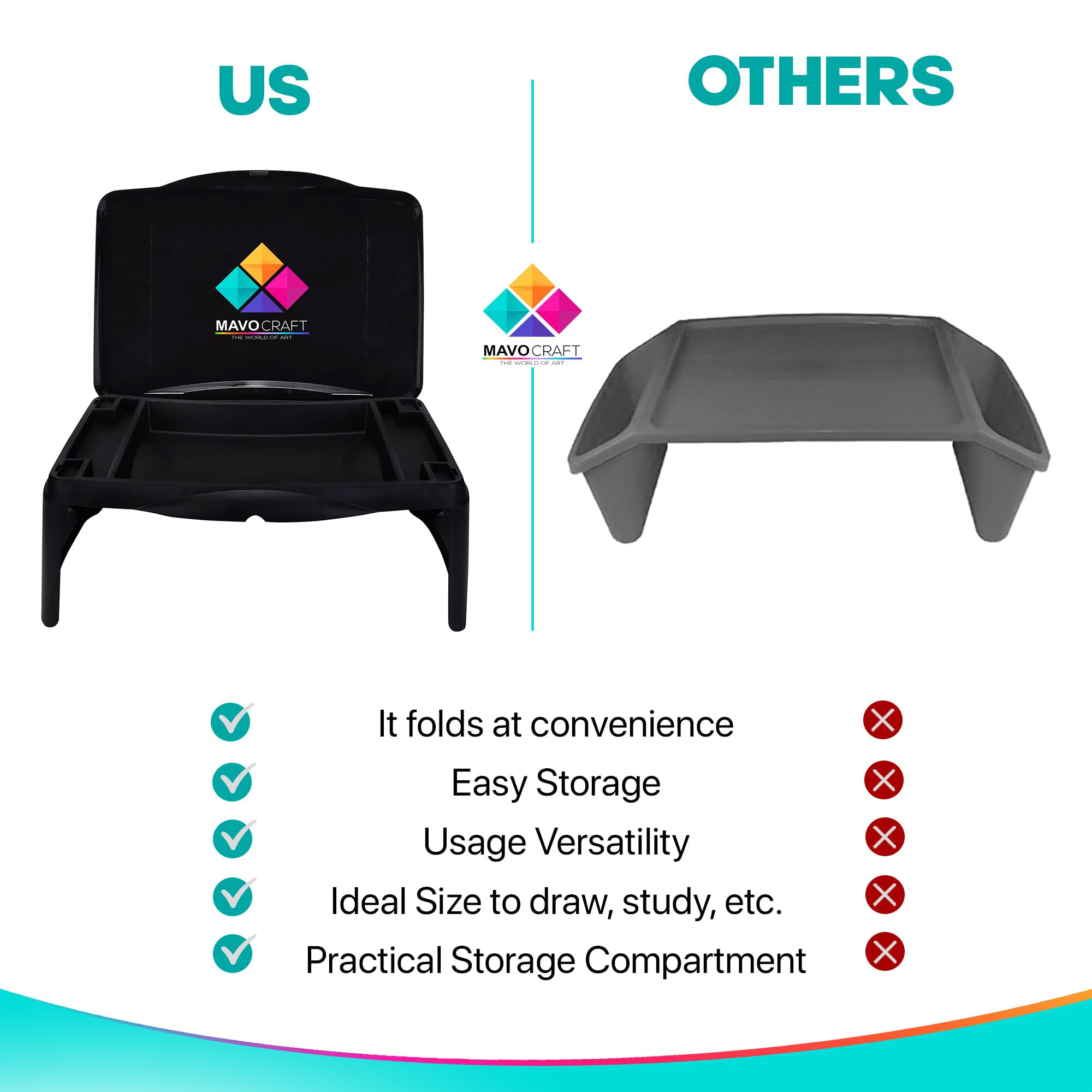 Folding Lap Desk, Laptop Desk, Breakfast Table, Bed Table, Serving Tray - The lapdesk Contains Extra Storage Space and dividers & Folds Very Easy, Great for Kids, Adults, Boys, Girls (Black)