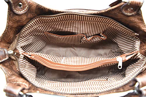 Western Style Rhinestone Cross Tote Concealed Carry Purse Laser Cut Handbag Women Shoulder Bag Wallet Set (#2 Brown)