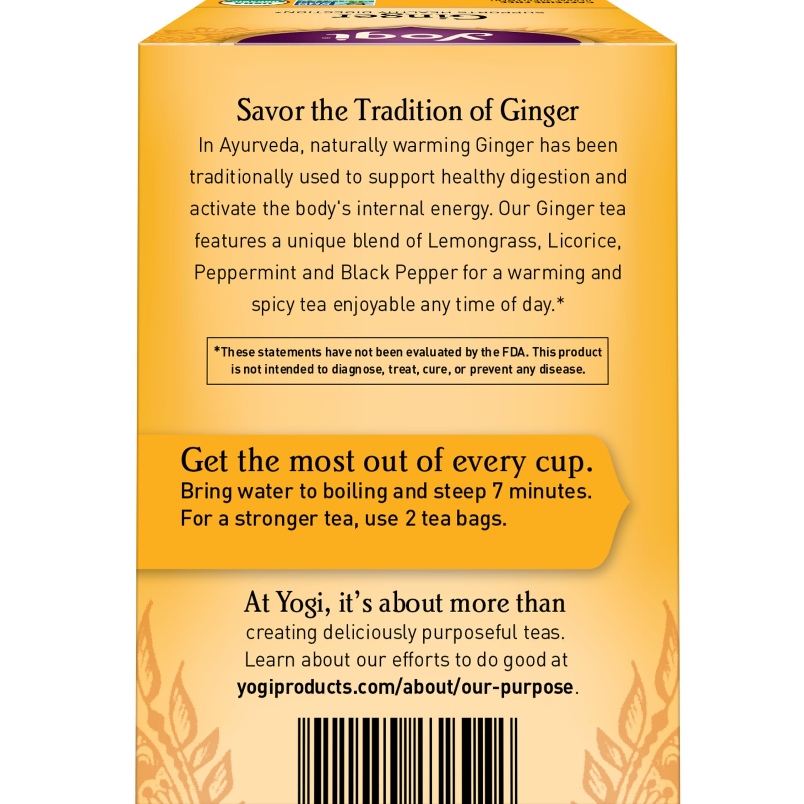 Yogi Tea - Ginger Tea (6 Pack) - Supports Healthy Digestion - Soothing and Spicy Blend - Caffeine Free - 96 Organic Herbal Tea Bags