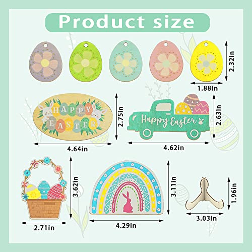 10 Pcs Easter Farmhouse Tiered Tray Decor Wooden Rabbits Tiered Tray Items Bunny Eggs Truck Basket Mini Wooden Trays Signs Spring Tabletop Signs for Home Farmhouse Rustic Kitchen Decorations