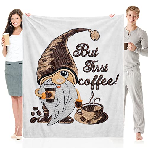 Ivarunner Coffee Gnomes Throw Blanket,But First Coffee Theme Blanket,Gnome Blankets Gifts for Coffee Lover/Women/Friends/Adults,Spring Home Decor Couch Sofa Bed Travel Blankets,50x60 Inch