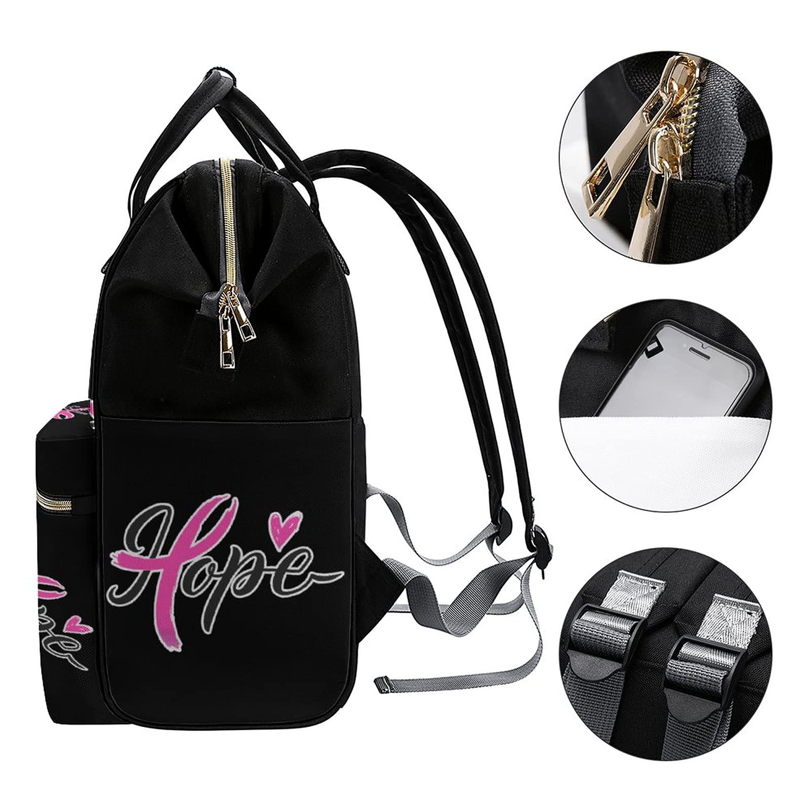 FunnyStar Hope Breast Cancer Awareness Women Laptop Backpack Travel Nurse Shoulder Bag Casual Mommy Daypack Black-style 0ne size