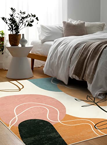 Wonnitar Boho Art Large Area Rug - Machine Washable 5x7 Rug for Living Room,Minimalist Lines Abstract Throw Mat for Bedroom,Non-Slip Mid Century Modern Aesthetic Carpet for Nursery Dining Room