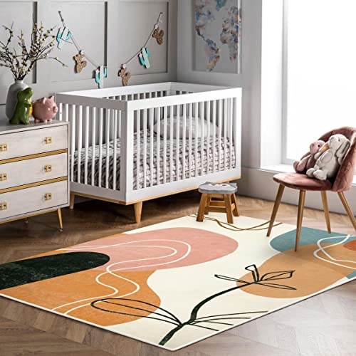 Wonnitar Boho Art Large Area Rug - Machine Washable 5x7 Rug for Living Room,Minimalist Lines Abstract Throw Mat for Bedroom,Non-Slip Mid Century Modern Aesthetic Carpet for Nursery Dining Room