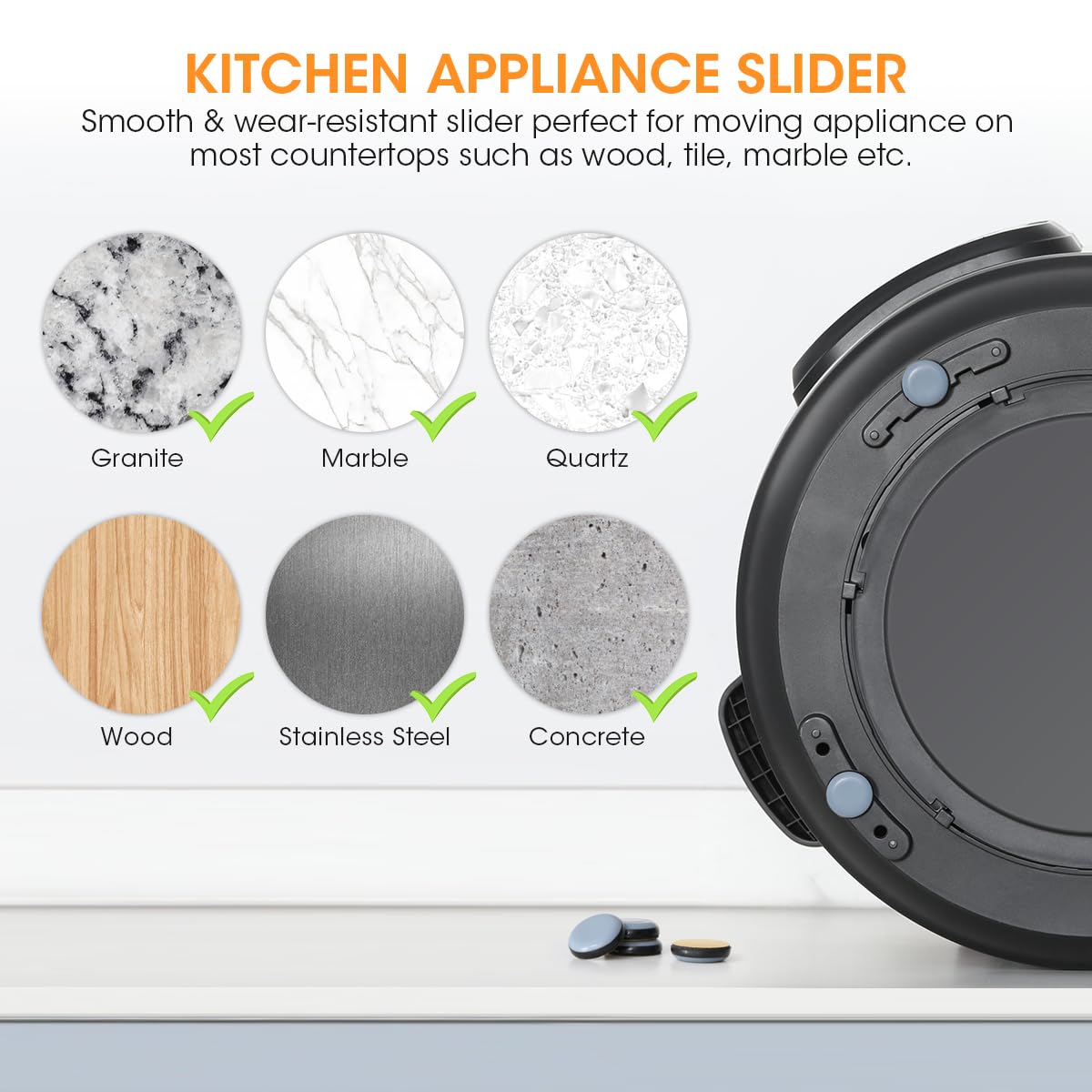AIEVE Appliance Slider, 8Pcs Adhesive Magic Teflon Self Stick Slider for Most Countertop Small Kitchen Appliance Coffee Maker, Air Fryer, Pressure Cooker, Blender and More, Easy Moving & Saving Space