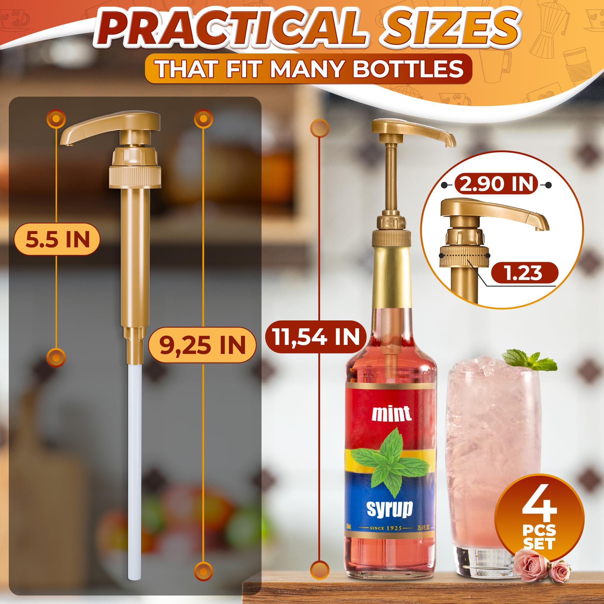 4Pcs Coffee Syrup Pump Dispenser Compatible with Torani Syrup Pump - Creamer Pump for Coffee Syrup Bottle (25.4 oz-750ml) - Davinci Syrup Pump Bottle Pump Dispenser Coffee Syrup Pumps ALPENKOK