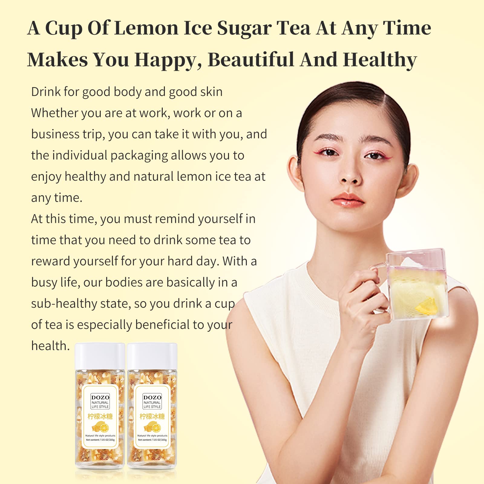 DOZO Rock Sugar Lemon Tea Lemon Honey Rock Candy 14.11oz/400g Yellow Lump Rock Sugar with Lemon Sugar Cubes Lemon Honey Candy Caffeine Free Individual Package 柠檬蜂蜜冰糖