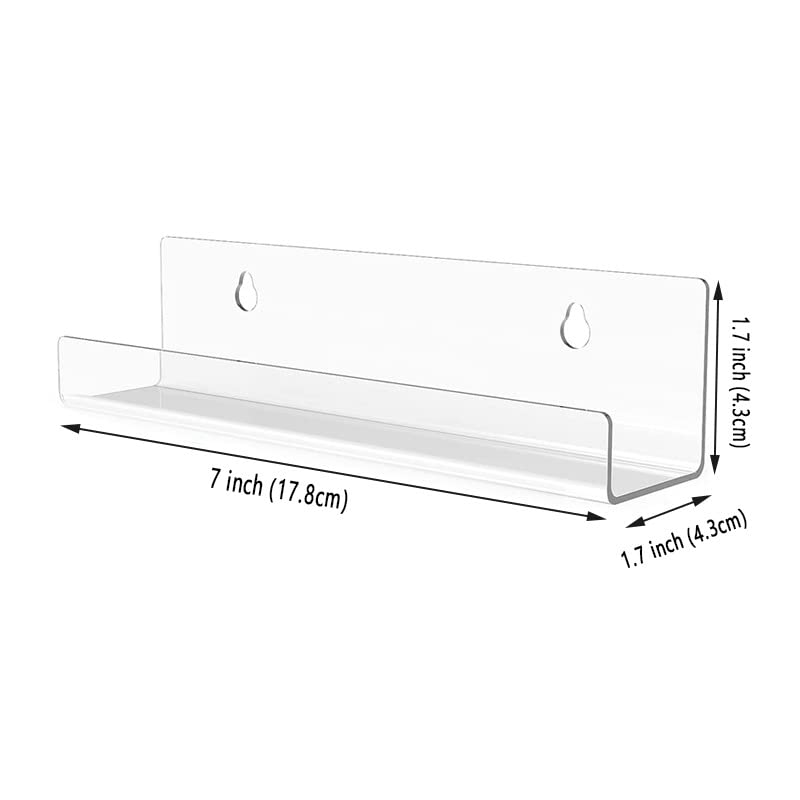 esowemsn 2 Sets of Clear Acrylic Shelves Wall Mounted Floating Display Shelves with Screws Clear Invisible Bookshelves Best for Record Storage,Picture Display,Magazine,Book,Files Organizer