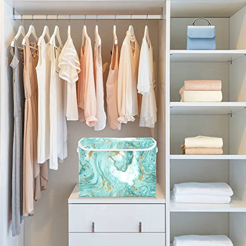 Blueangle Turquoise Marble Texture Storage Bins with Lids, 16.5 x 12.6 x 11.8 in, Large Collapsible Organizer Storage Basket for Home Office Décor(86)