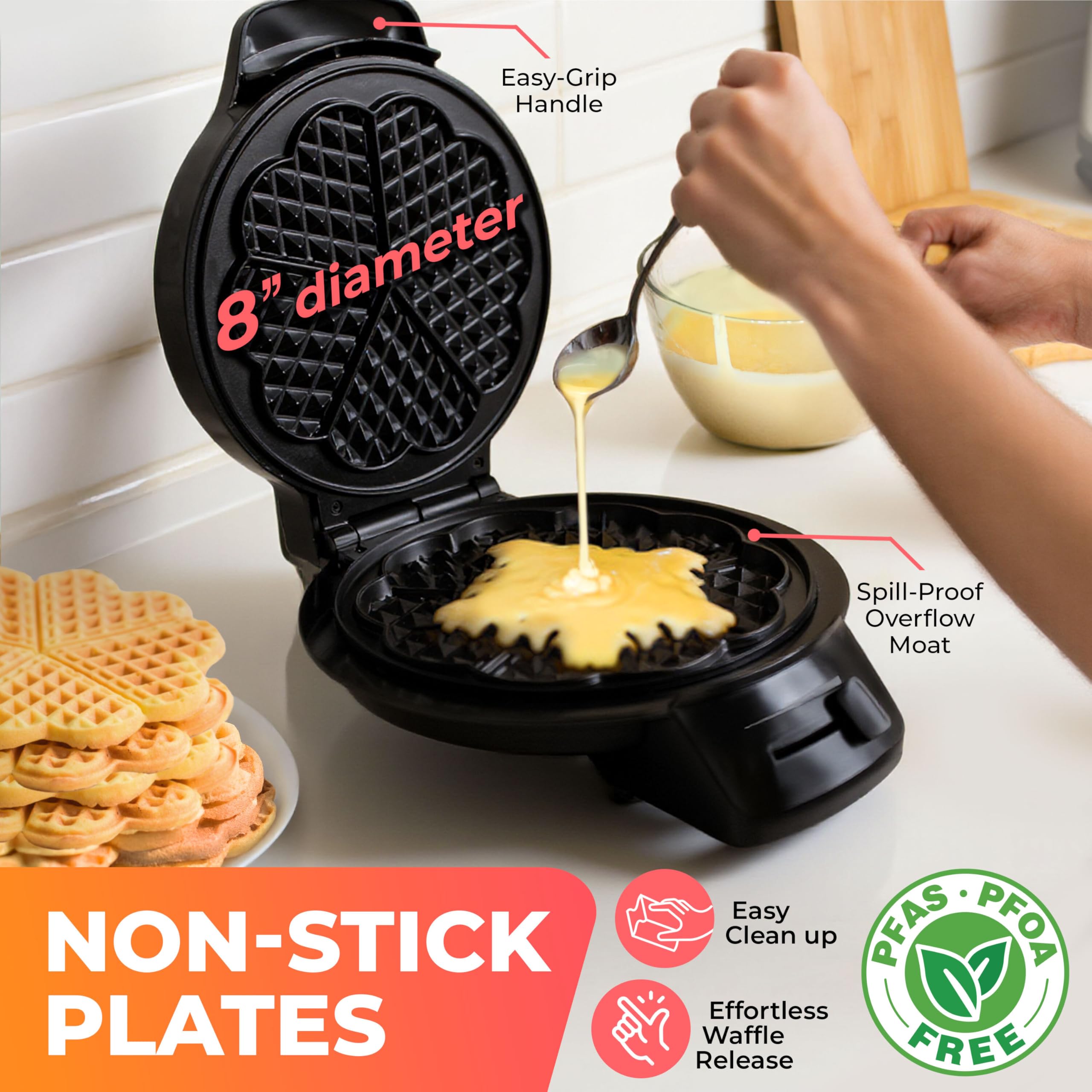 Mueller Heart Waffle Maker, 5 Belgian Waffle Iron, Adjustable Browning Control, Cool Touch Handle, Compact and Easy to Clean, Great Valentines Day Gift