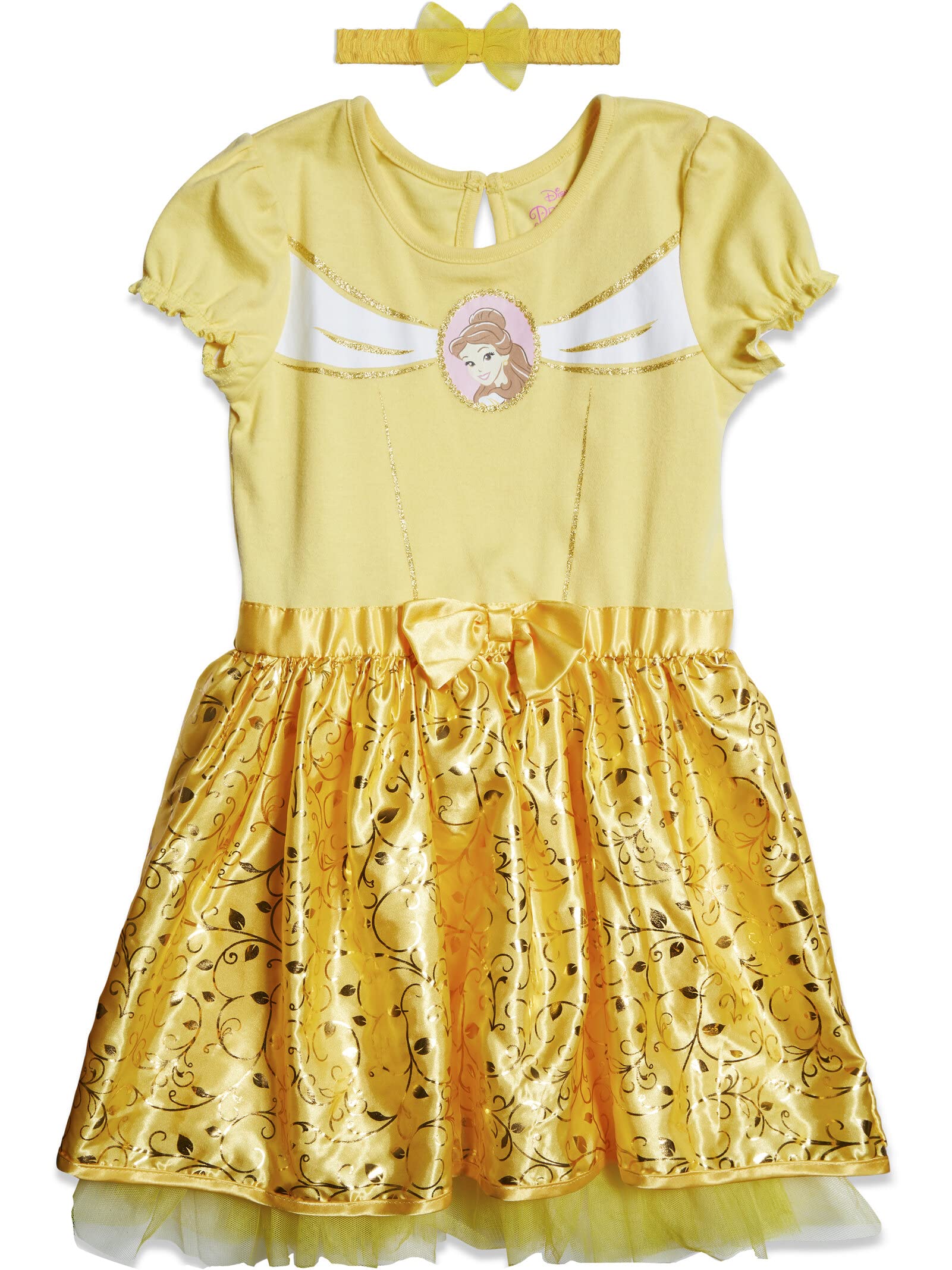 Disney Princess Belle Toddler Girls Dress and Mesh Headband 4T Yellow