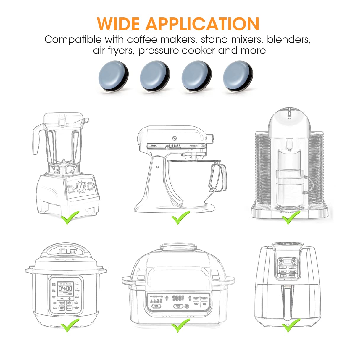 AIEVE Appliance Slider, 8Pcs Adhesive Magic Teflon Self Stick Slider for Most Countertop Small Kitchen Appliance Coffee Maker, Air Fryer, Pressure Cooker, Blender and More, Easy Moving & Saving Space