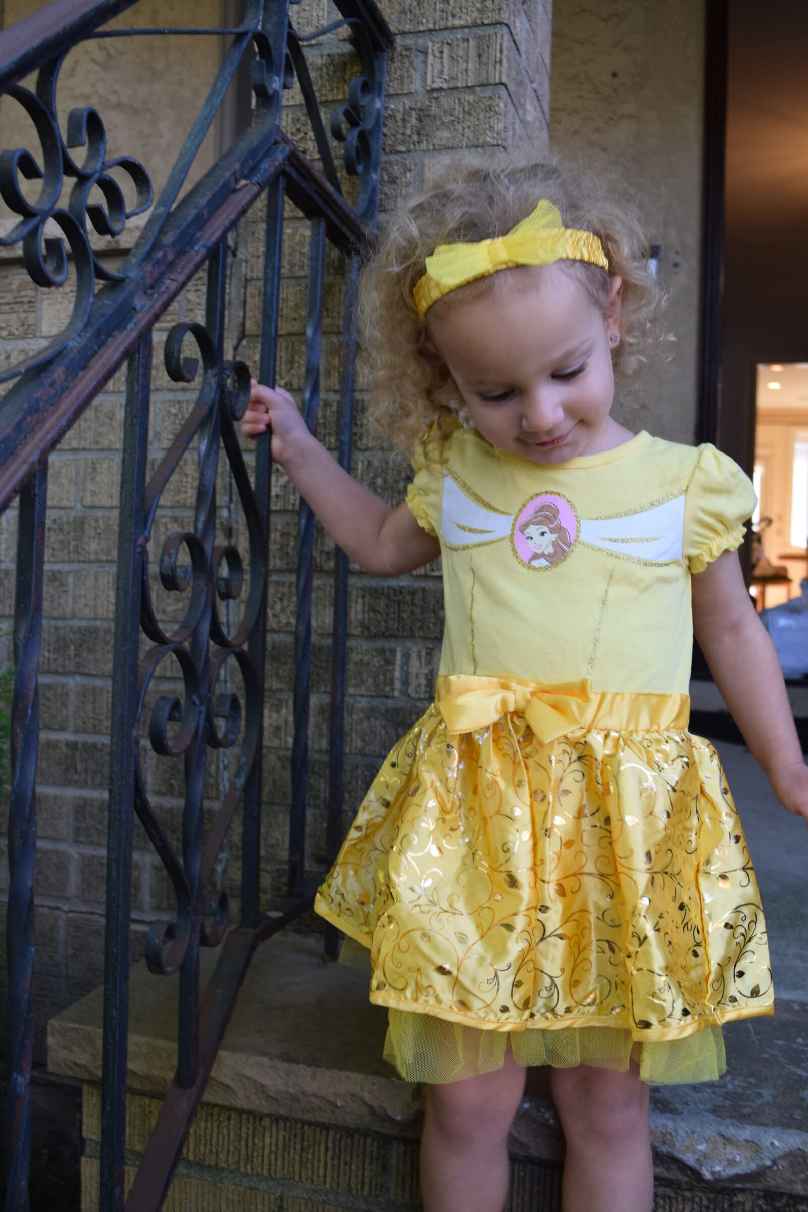 Disney Princess Belle Toddler Girls Dress and Mesh Headband 4T Yellow