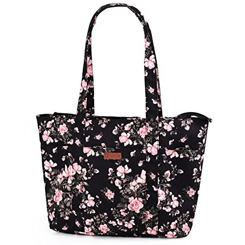 Extra Large Canvas Tote Bag for Women Beach Handbag Lightweight 22 inch Women Fashion Shoulder Bag for Hauling Beach Gear, Shopping Finds, or Everyday Essentials(Black Flower)