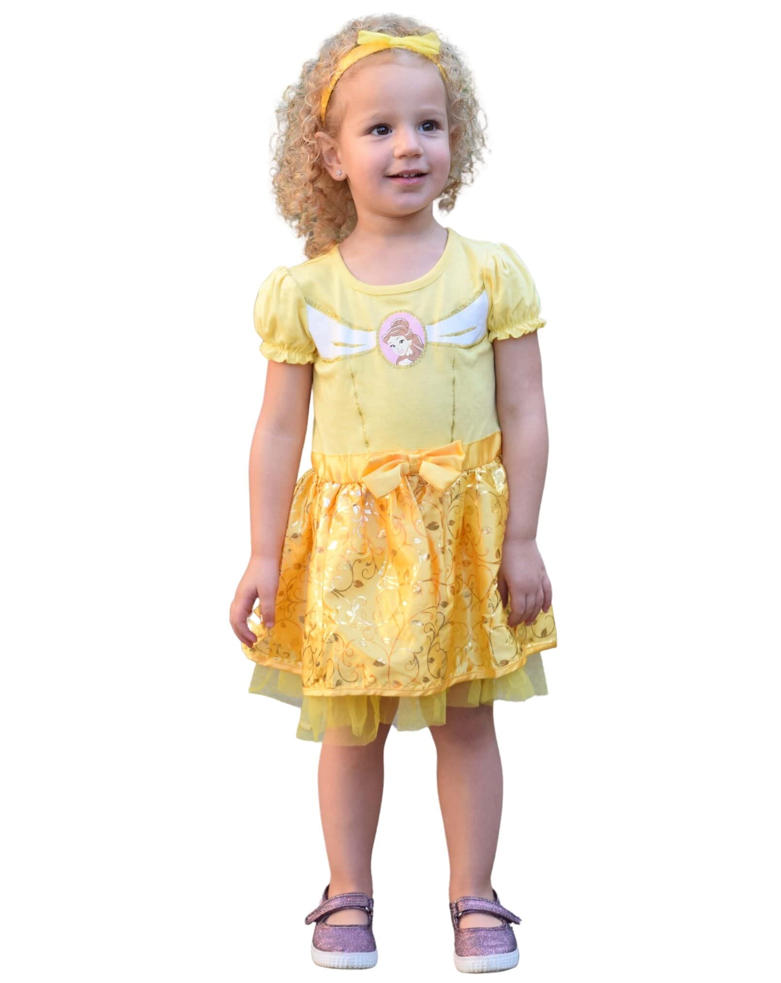 Disney Princess Belle Toddler Girls Dress and Mesh Headband 4T Yellow