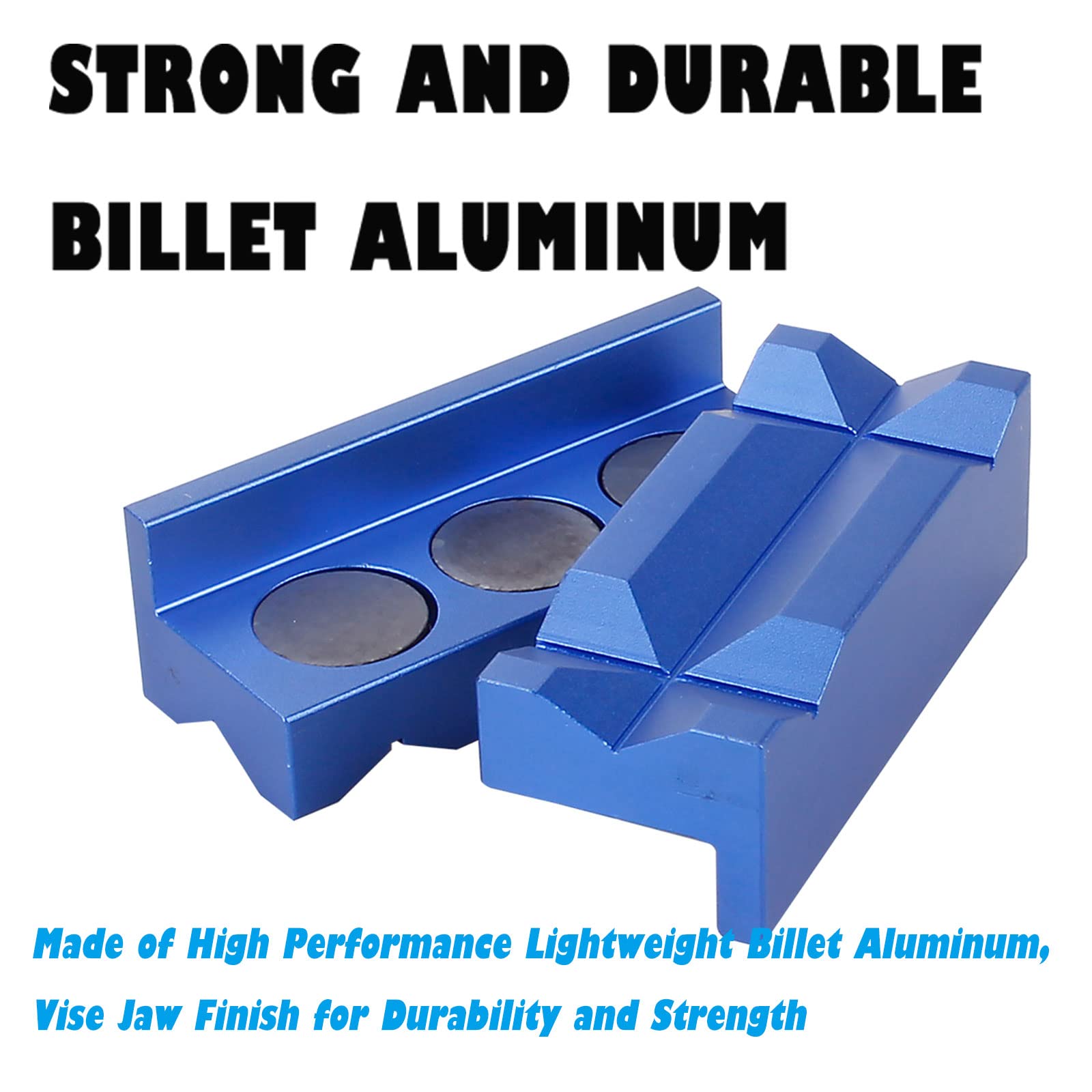 BARTOO Aluminum 4" Vise Jaws Pads, Magnetic Reversible Pipe Vise, AN Fitting Vice Jaw Covers, Professional Grade Multi-Purpose Vise Jaw Protective Inserts for Any Metal Bench Vice (4", Blue)