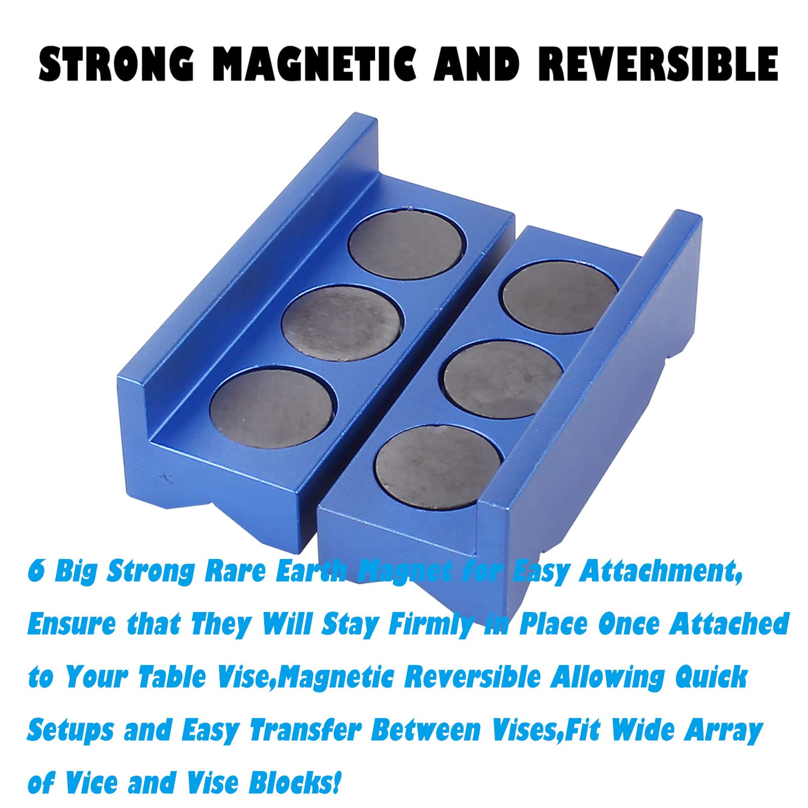 BARTOO Aluminum 4" Vise Jaws Pads, Magnetic Reversible Pipe Vise, AN Fitting Vice Jaw Covers, Professional Grade Multi-Purpose Vise Jaw Protective Inserts for Any Metal Bench Vice (4", Blue)