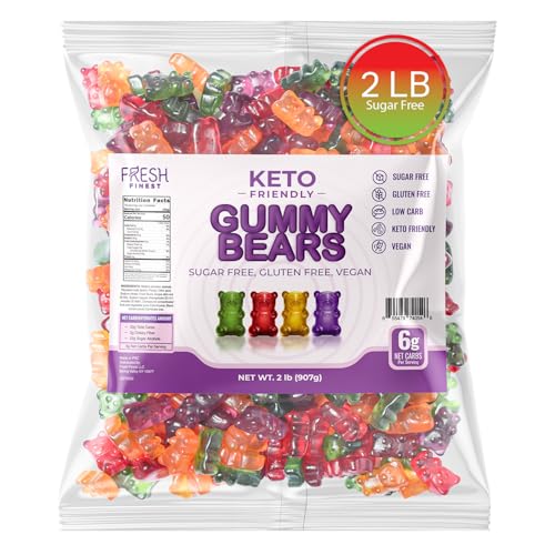 Sugar-Free Gummy Bears Keto Candy - Assorted Fruit Flavors Keto Snacks - Vegan Gummy Bears, Gluten-Free, Low Carb, Keto-Friendly, Sugar-Free Gummies - Bulk 2 LB
