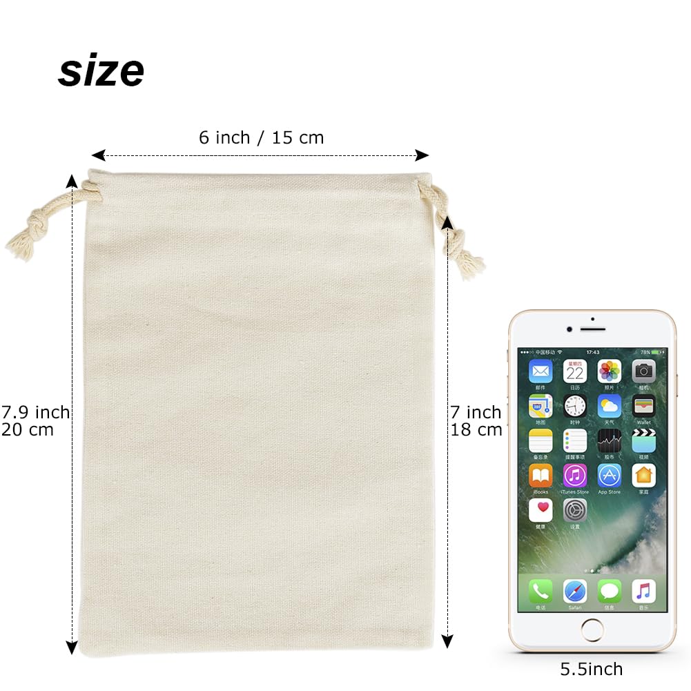 HRX Package 20pcs Muslin Bags 6x8 inches, Cotton Drawstring Bag Fabric Gift Pouches Sachet for Jewelry Party Favors Wrapping DIY