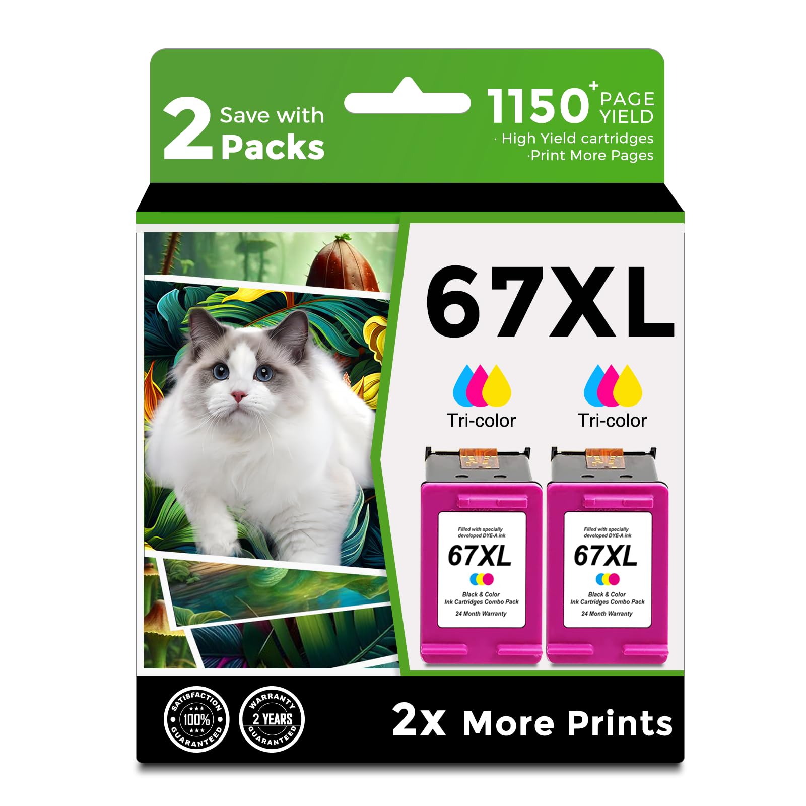 Ankink 67XL Color Ink Cartridge HP67 HP 67 XL for Deskjet 2700 2700e 2752 2752e 2742e 2755 2755e 4100 4100e 4152e 4155 4155e Envy 6000 6055e 6055 6400 6458 6458e 6452 6455 6455e Printer HP67XL