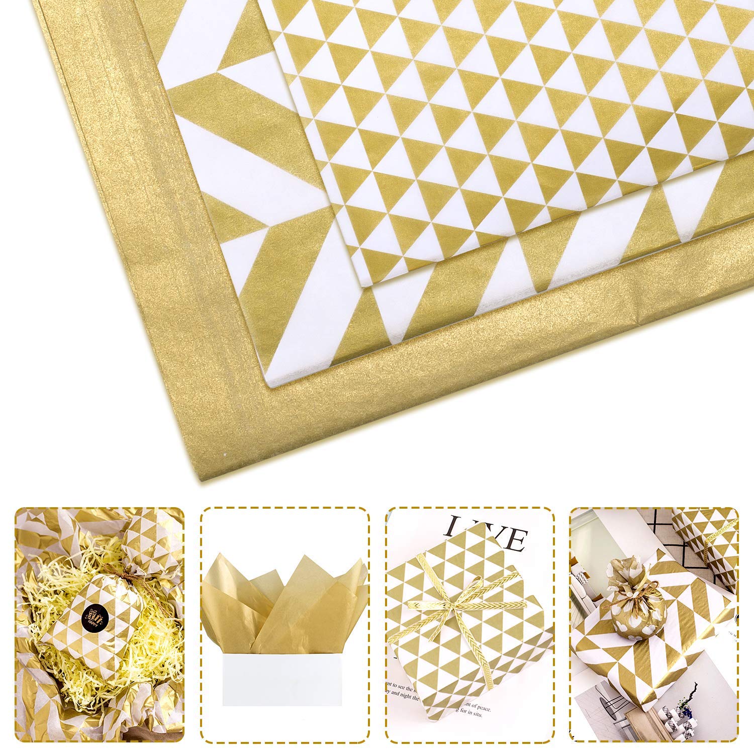 Whaline 90 Sheets Gold Tissue Paper Bulk, Metallic Gift Wrapping Paper for Birthday Party, Arts Crafts, DIY, Weddings, Bridal Showers