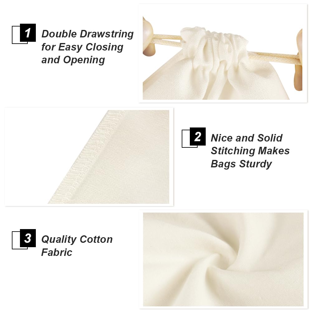 HRX Package 20pcs Muslin Bags 6x8 inches, Cotton Drawstring Bag Fabric Gift Pouches Sachet for Jewelry Party Favors Wrapping DIY