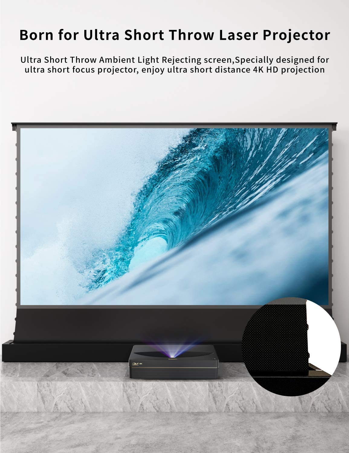VIVIDSTORM-Projection Screen Stand S PRO P 92inch Portable Ambient Light Rejecting 4k Laser Projector Screen with Sound Transparent Perforated Compatible with UST Laser Projector,VBSDSTUST92HP