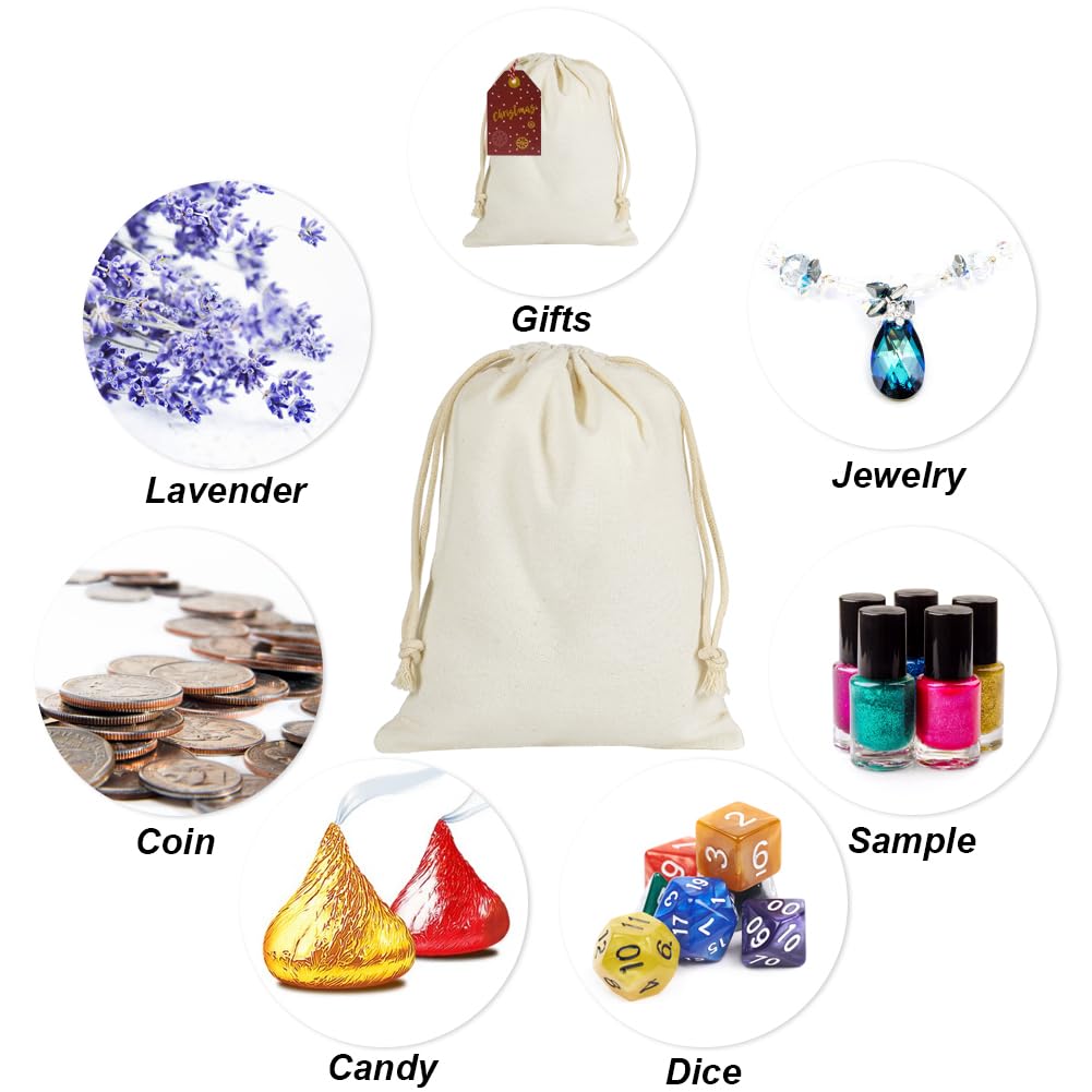 HRX Package 20pcs Muslin Bags 6x8 inches, Cotton Drawstring Bag Fabric Gift Pouches Sachet for Jewelry Party Favors Wrapping DIY
