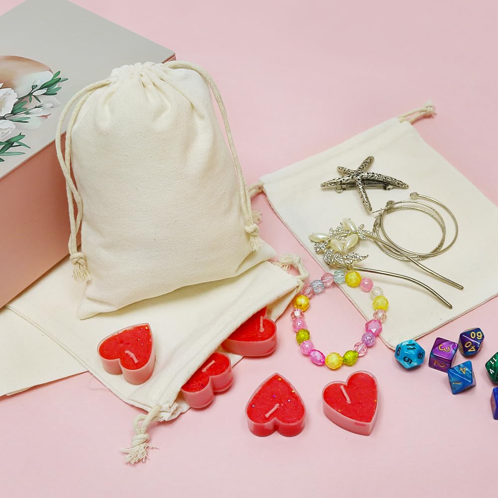 HRX Package 20pcs Muslin Bags 6x8 inches, Cotton Drawstring Bag Fabric Gift Pouches Sachet for Jewelry Party Favors Wrapping DIY