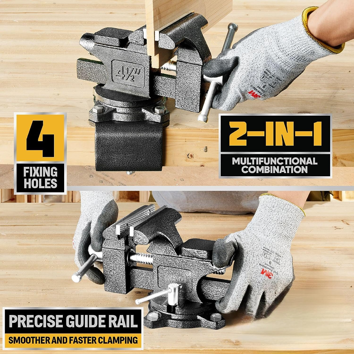 Updated 2-In-1 Bench Vise or Table Vise 4.5 Inch, Clamp Vice for Workbench Constructed with Cast Steel, Heavy Duty Workbench Vise Swivel for Woodworking