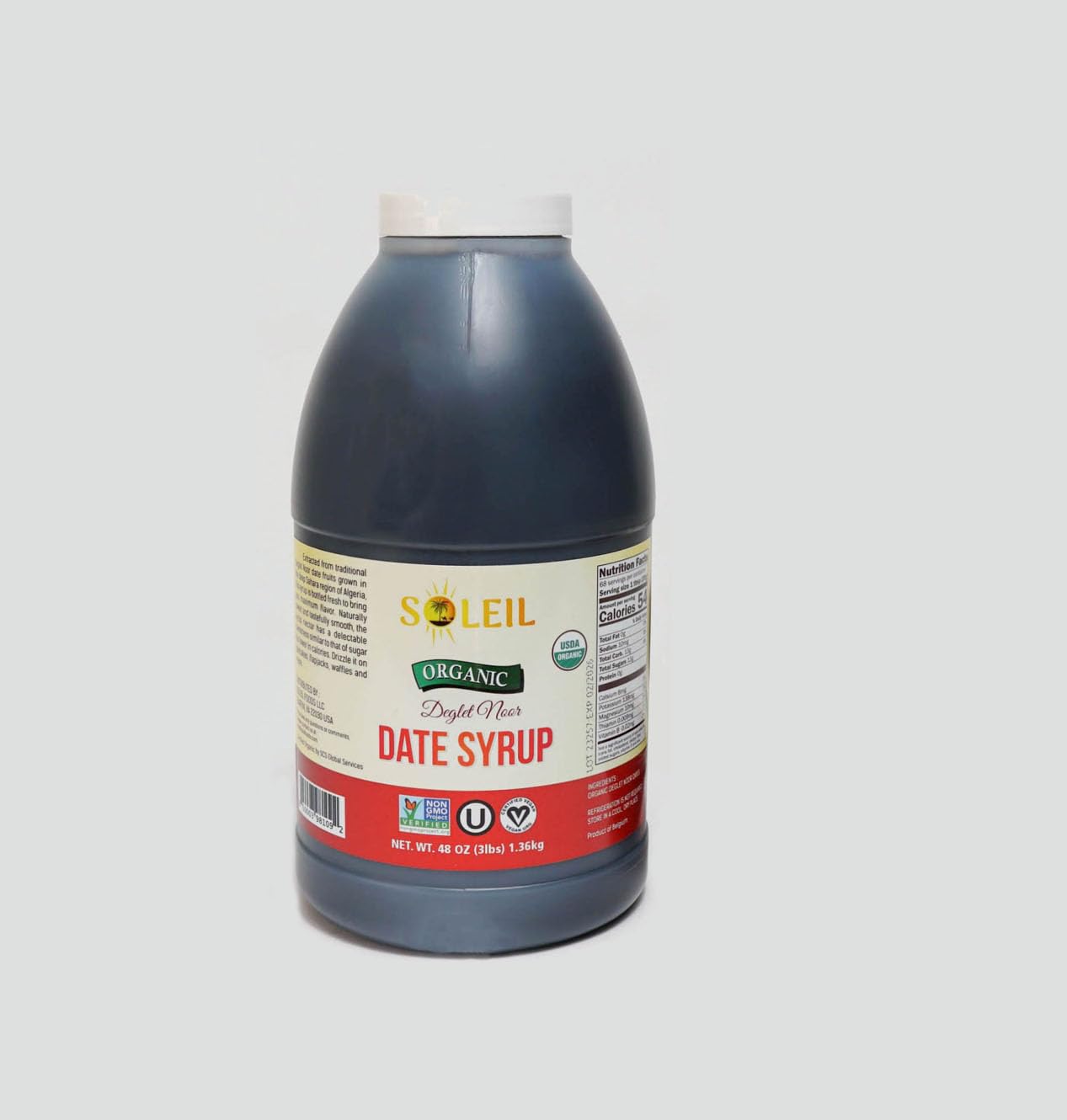 3lb ORGANIC DATE SYRUP | Made with100% Deglet Noor dates | Certified Organic, NON-GMO, KOSHER & VEGAN. Healthy Natural sweetener with NO added sugars or preservatives, Gluten-free, PBA free (48oz)