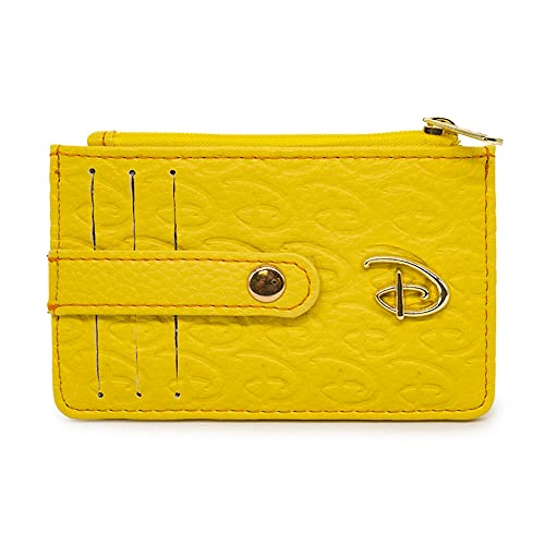 Buckle-Down Disney Wallet, Wallet ID/Card Holder, Disney Signature D Debossed PU with Gold Metal D Icon, Yellow, Vegan Leather