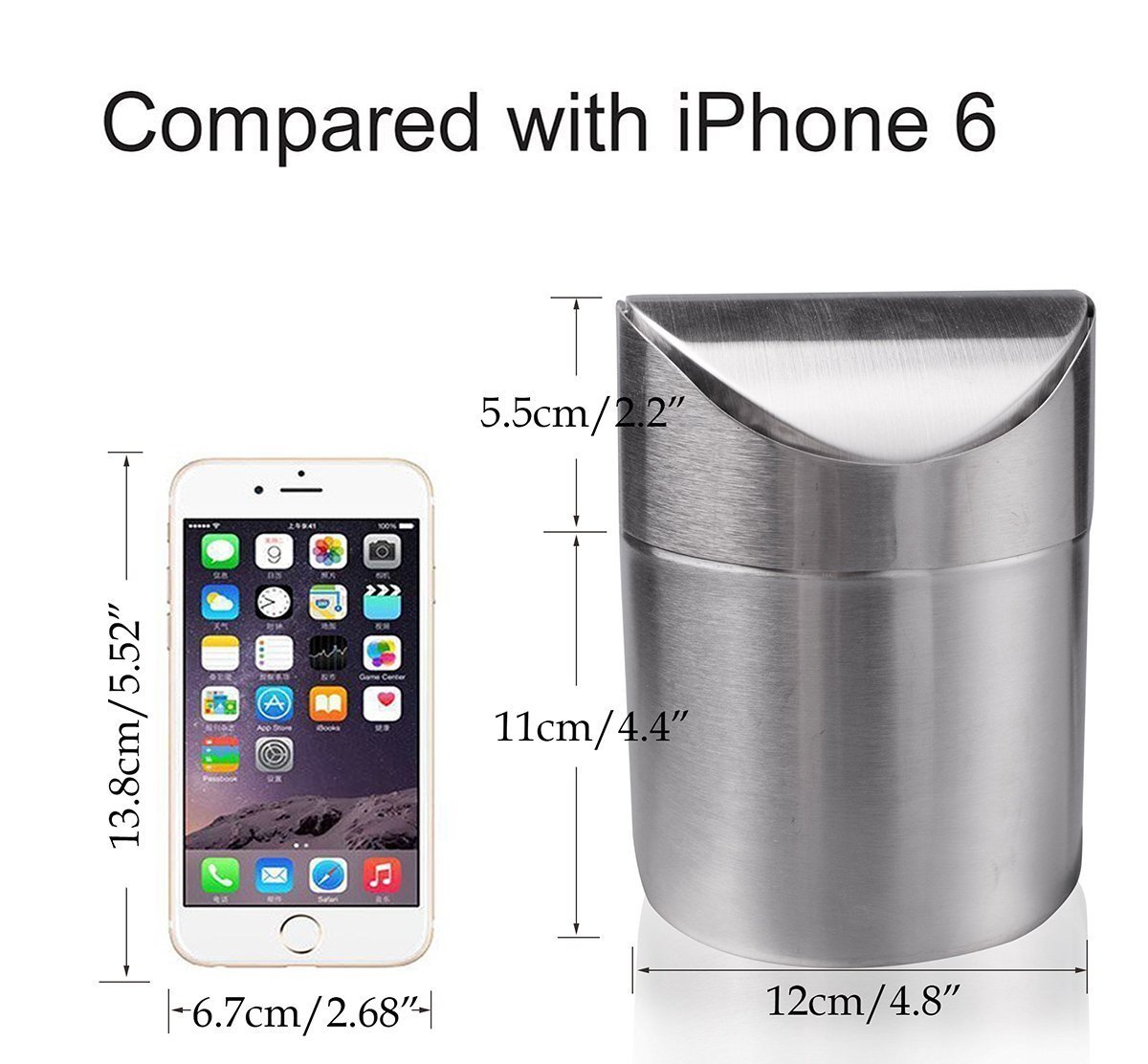 Haoun Mini Dustbin, Recycling Countertop Trash Can Brushed Stainless Steel Table Desk Swing Lid Garbage Bin Wastebasket