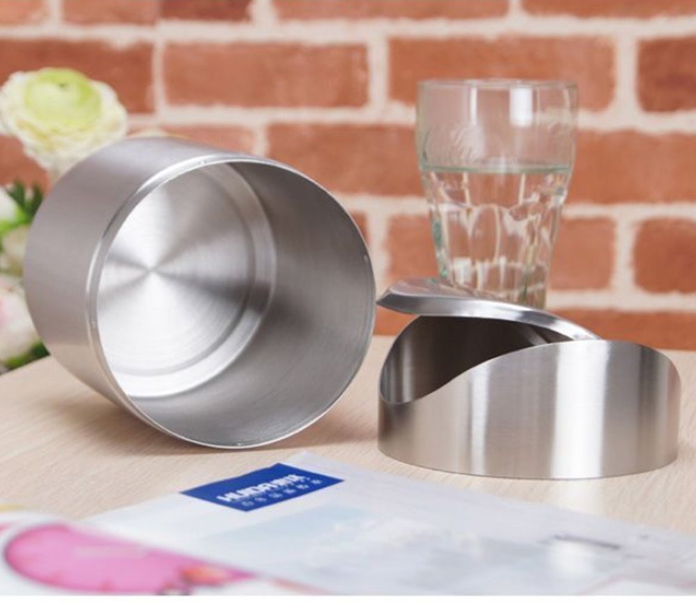 Haoun Mini Dustbin, Recycling Countertop Trash Can Brushed Stainless Steel Table Desk Swing Lid Garbage Bin Wastebasket