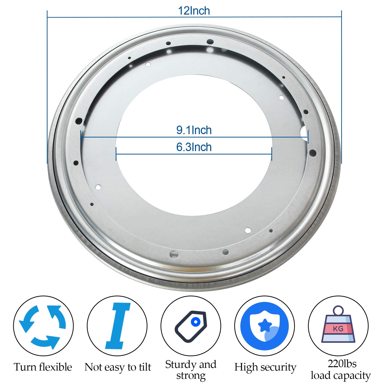 2Pack 12inch Lazy Susan Hardware, 5/16” Thick Turntable Bearings, 1000lbs Rotating Bearing Plate Heavy Duty for Rotating Table, Book Case, Serving Tray,DVD Tower, Corner Shelves, Shoe Rack