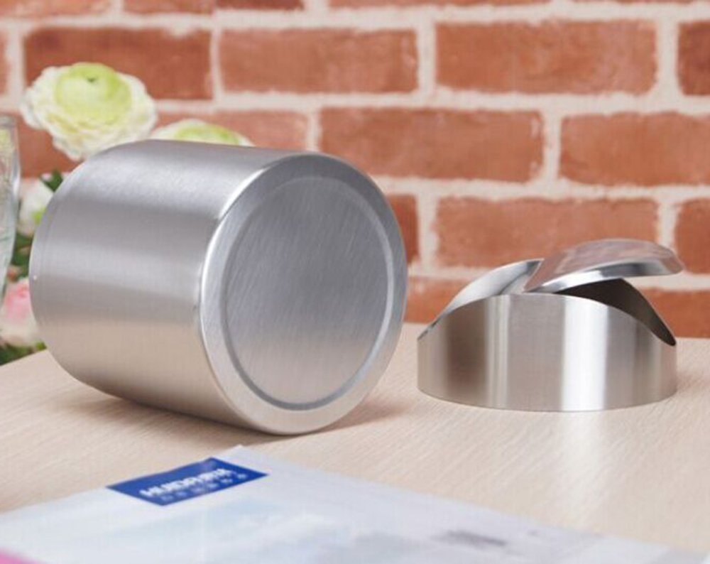 Haoun Mini Dustbin, Recycling Countertop Trash Can Brushed Stainless Steel Table Desk Swing Lid Garbage Bin Wastebasket