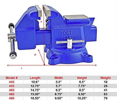 Yost Vises 445 Combination Vise | 4.5 Inch Jaw Width Utility Pipe and Bench Vise |Secure Grip with Swivel Base and Large Pipe Jaw Capacity | Made with Cast Iron and Steel U Channel Bar