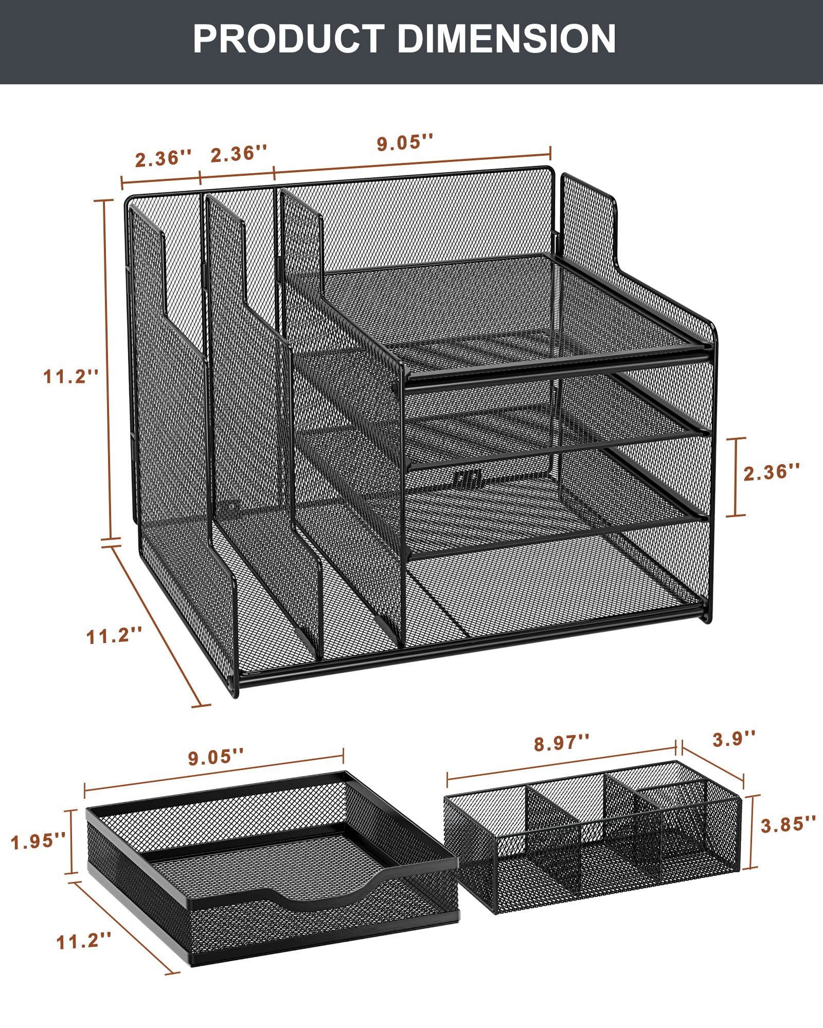 VIVSOL Desk Organizer with Mesh File Holder, 4-Tier Office Supplies Desk Organizers and Accessories with Sliding Drawers, 3 Trays & Pen Holder, Desk File Organizer and Storage for Office, School, Home