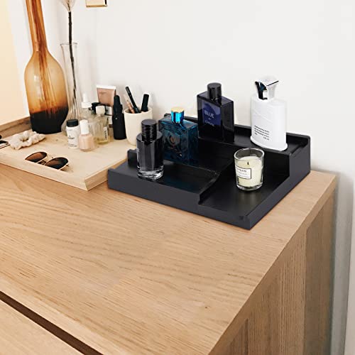 Cathyeen Cologne Organizer for Men Wood Perfume Organizer 4 Tiered Perfume Holder Stand with 3 Hidden Compartment Black