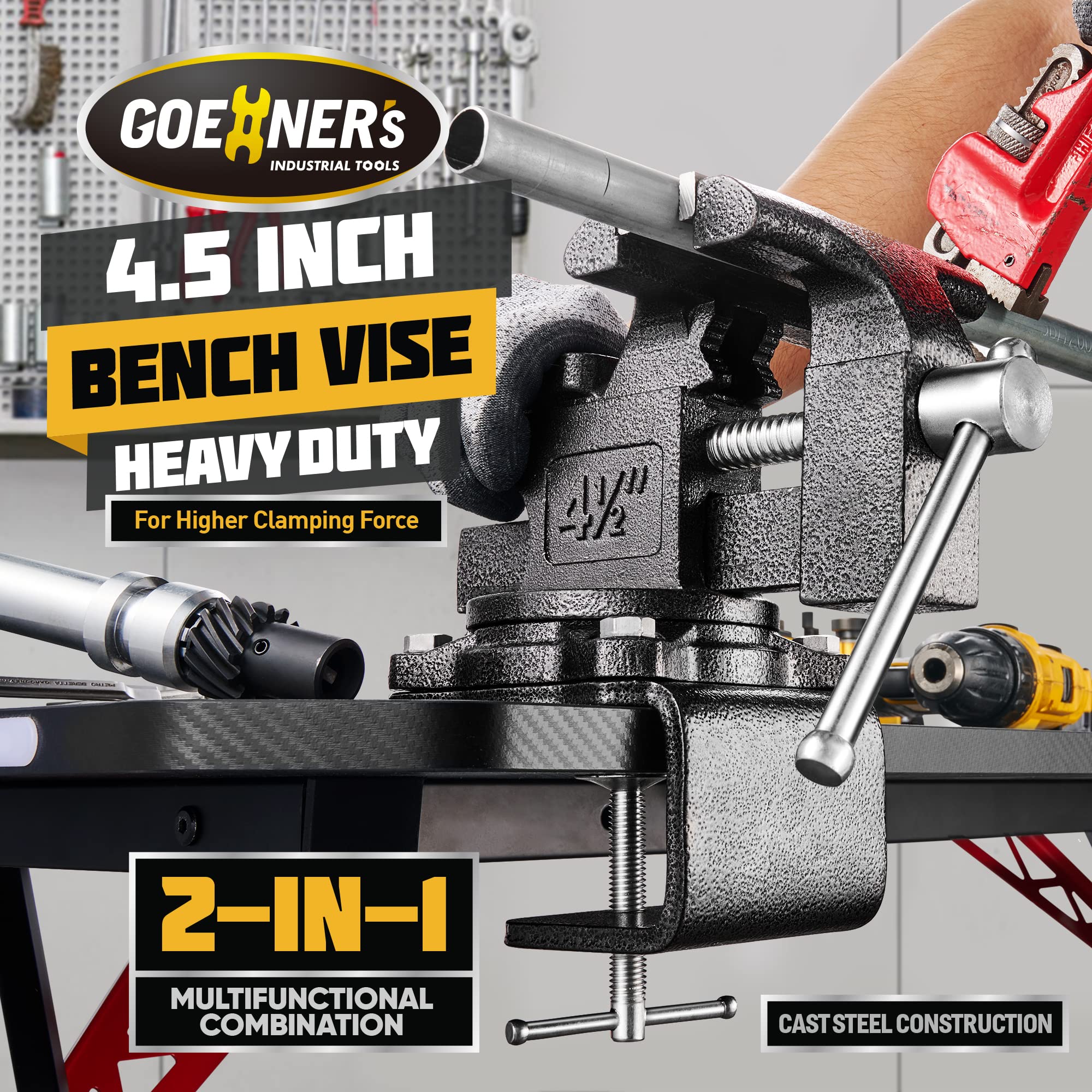 [Upgraded] Multi-Purpose Bench Vise 4-1/2", Table Vice For Workbench, Universal Clamping Vise With Heavy Duty Cast Iron, Multi-Jaw, Swivel Base, Easy Adjustment for Woodworking, Workshop DIY Uses…