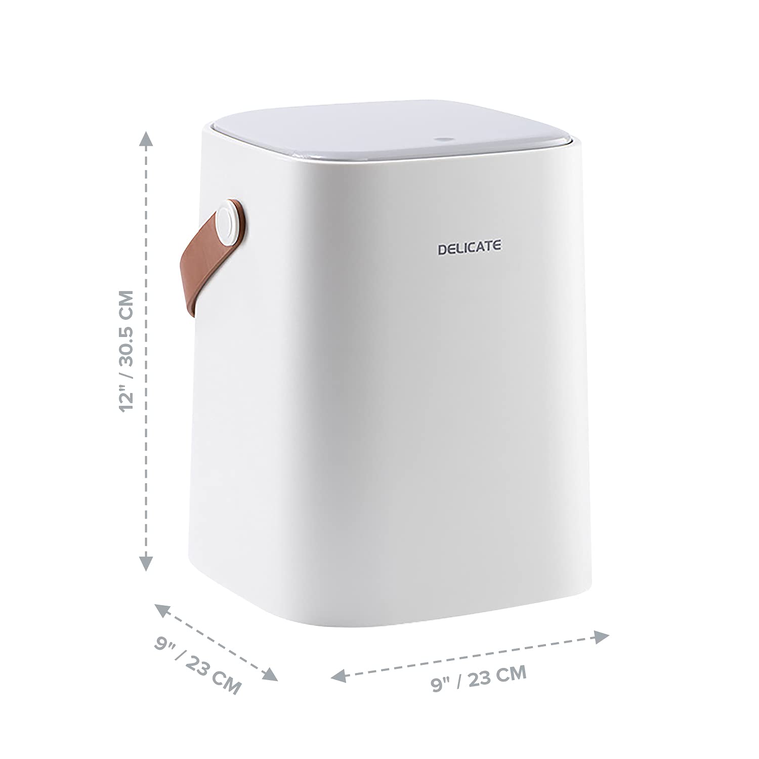 Nordic Style Garbage Can - Double Barrel Trash Can - Plastic Trash Can w/ One Press Lid - 10L/2.6Gal Waste Basket w/ Leather Handle - Modern Recycling Bins for Kitchen - Bathroom Trash Can in White