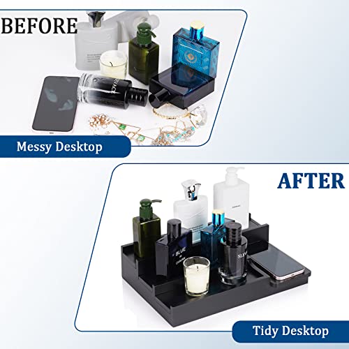 Cathyeen Cologne Organizer for Men Wood Perfume Organizer 4 Tiered Perfume Holder Stand with 3 Hidden Compartment Black