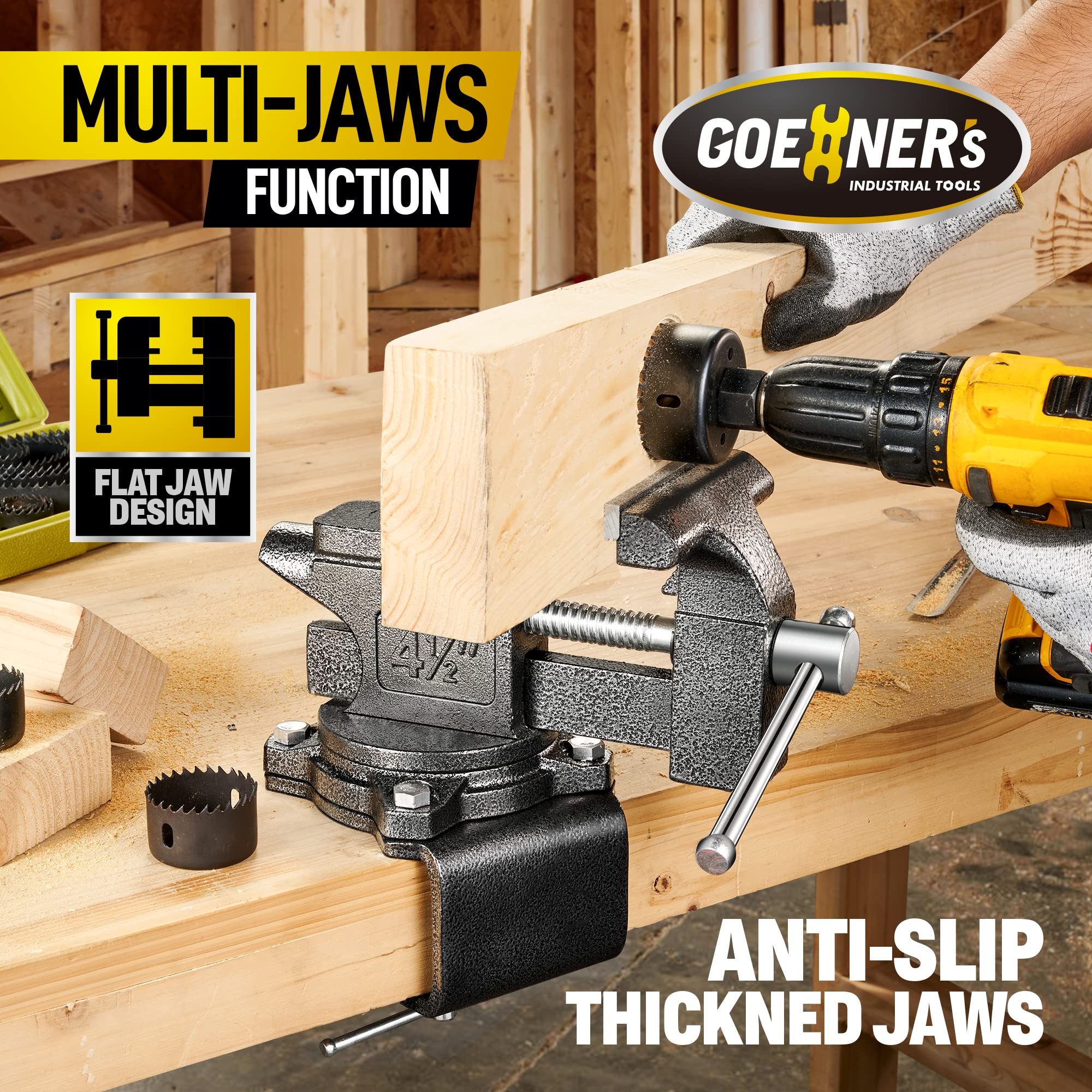 [Upgraded] Multi-Purpose Bench Vise 4-1/2", Table Vice For Workbench, Universal Clamping Vise With Heavy Duty Cast Iron, Multi-Jaw, Swivel Base, Easy Adjustment for Woodworking, Workshop DIY Uses…