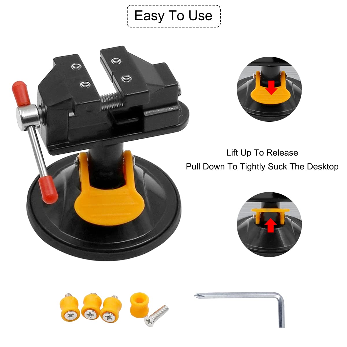 Saipe Universal Mini Table Vise Clamp 360° Suction Vice Clamp Drill Press Vise Table Bench Vice Craft Vise DIY Sculpture Craft Carving Tool for Jewelry Watch Walnut