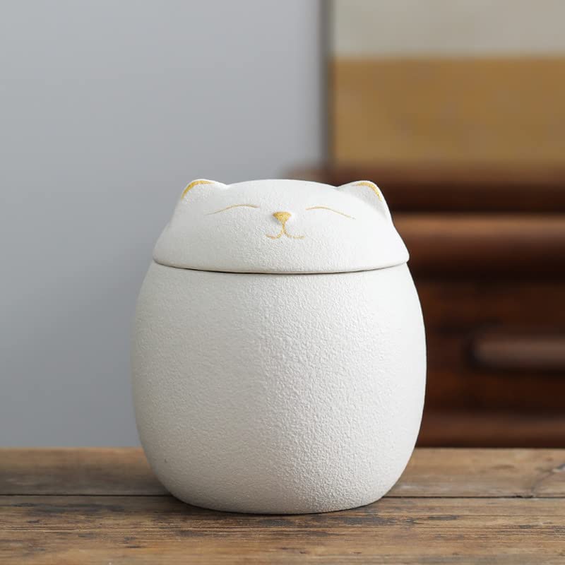 Mozacona Ceramic Jar Embossed Cat Small Candy Dish Sugar Bowl Storage Jar Canister with Seal Lid