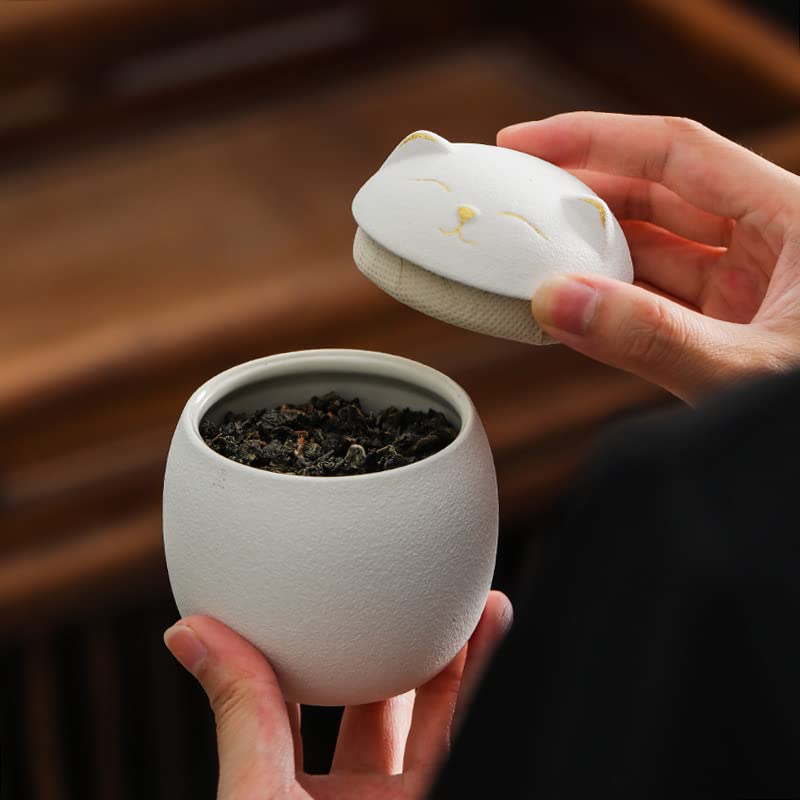 Mozacona Ceramic Jar Embossed Cat Small Candy Dish Sugar Bowl Storage Jar Canister with Seal Lid